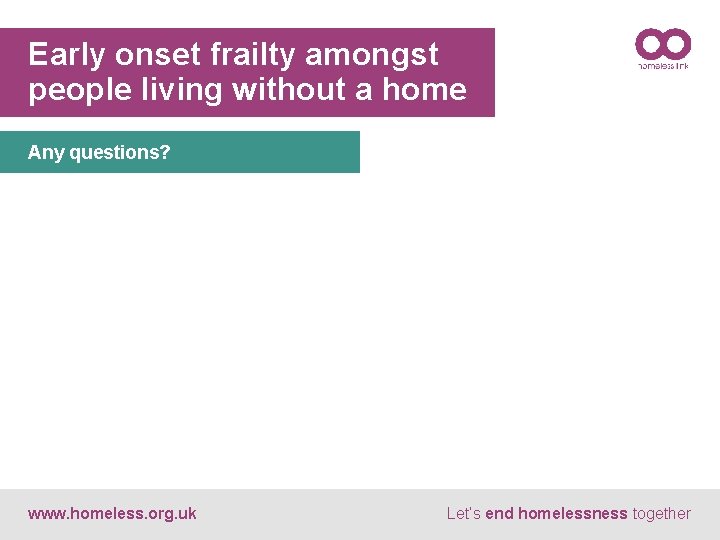 Early onset frailty amongst people living without a
