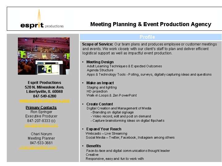 Meeting Planning Event Production Agency Profile Scope of