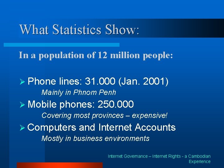 Internet Governance Internet Rights Experiences in Cambodia Internet