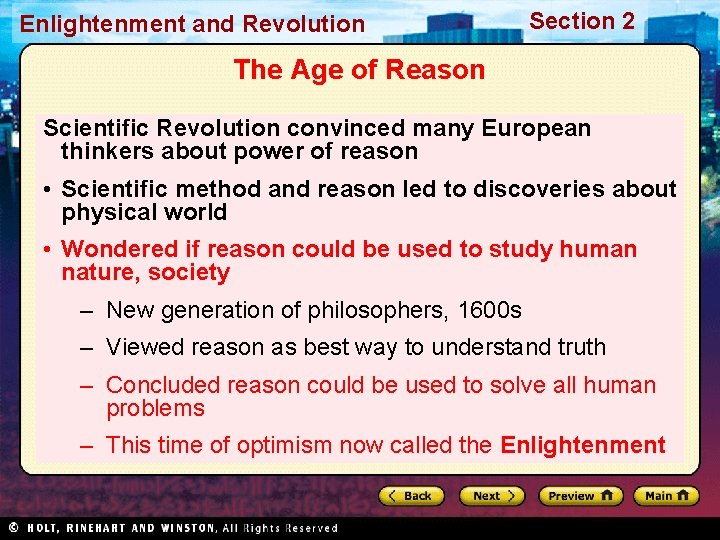 Enlightenment and Revolution Section 2 The Enlightenment Main