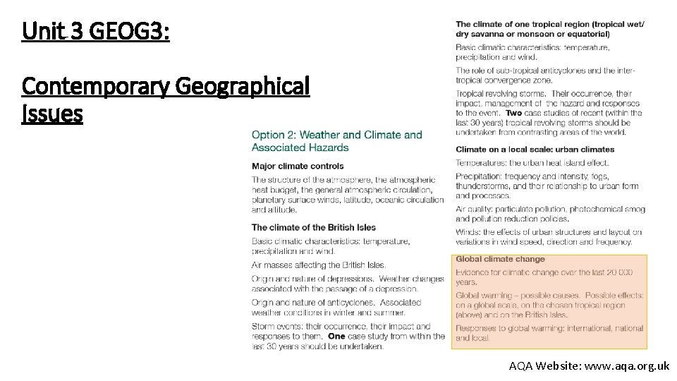 Unit 3 GEOG 3 Contemporary Geographical Issues AQA