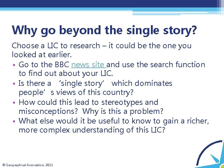 Why go beyond the single story Getting started