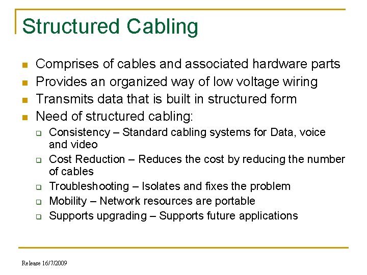 Installing the Network Chapter 11 Release 1672009 Chapter