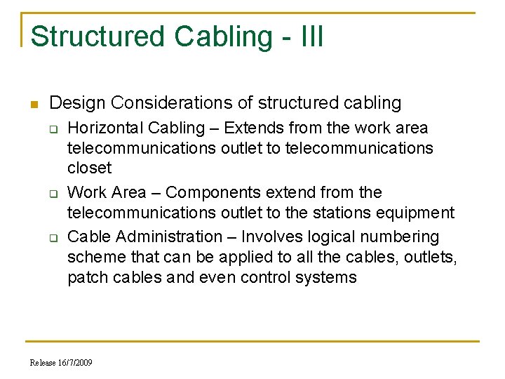 Installing the Network Chapter 11 Release 1672009 Chapter