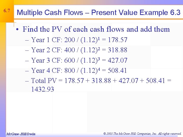 Chapter Six Discounted Cash Flow Valuation Formulas 2003