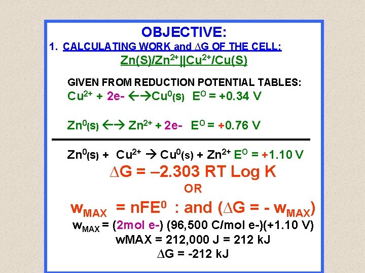 THE VOLTAIC GALVANIC ELECTROCHEMICAL CELL 426 OBJECTIVES 1