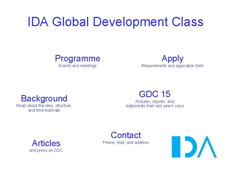 IDA Global Development Class Programme Apply Events and