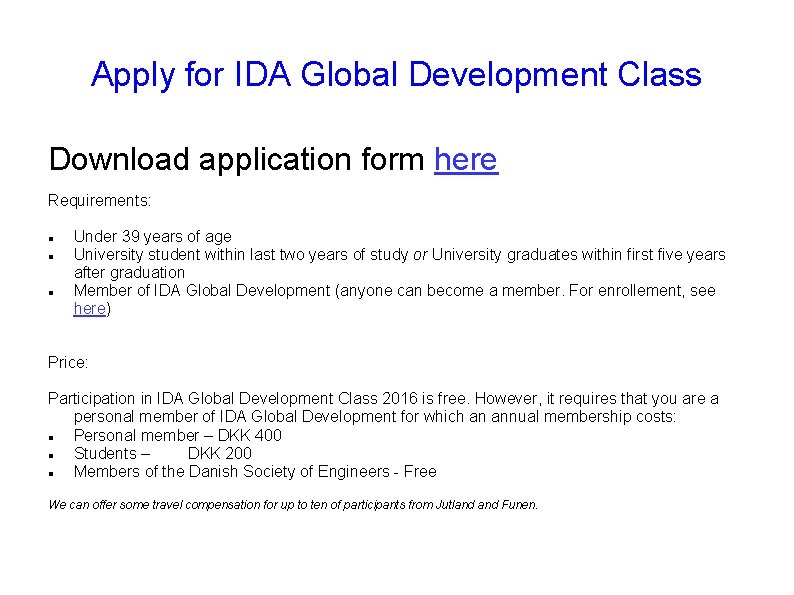 IDA Global Development Class Programme Apply Events and