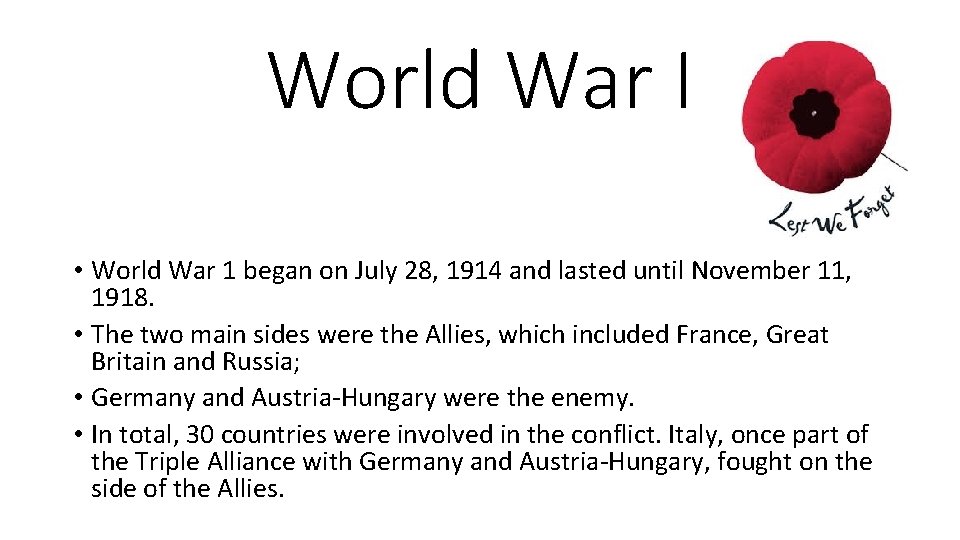 Remembrance Day World War I World War 1