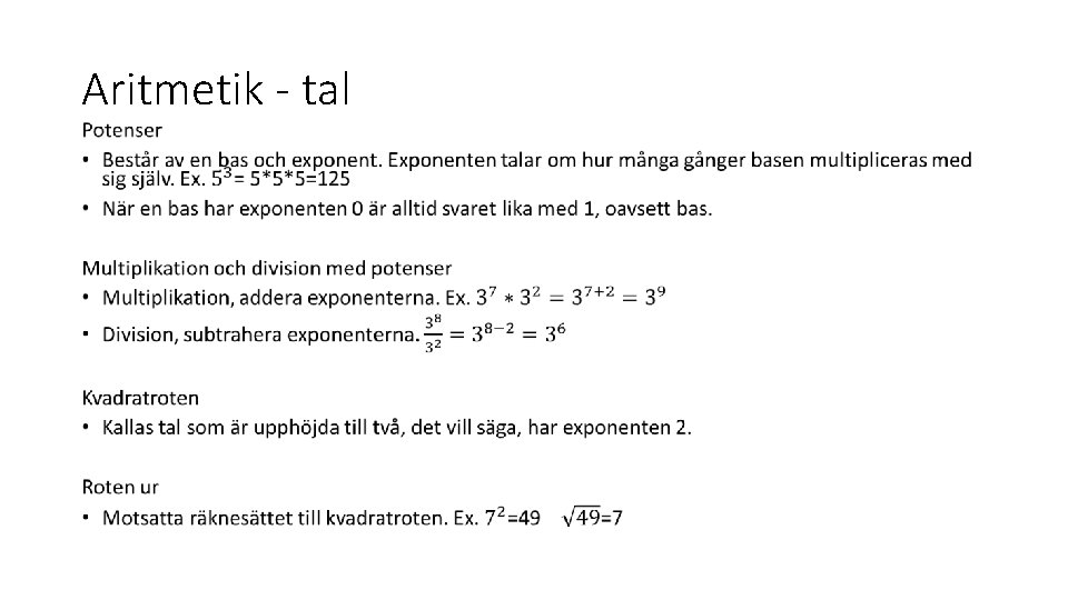Aritmetik tal Aritmetik tal Delbarhet Ett tal r