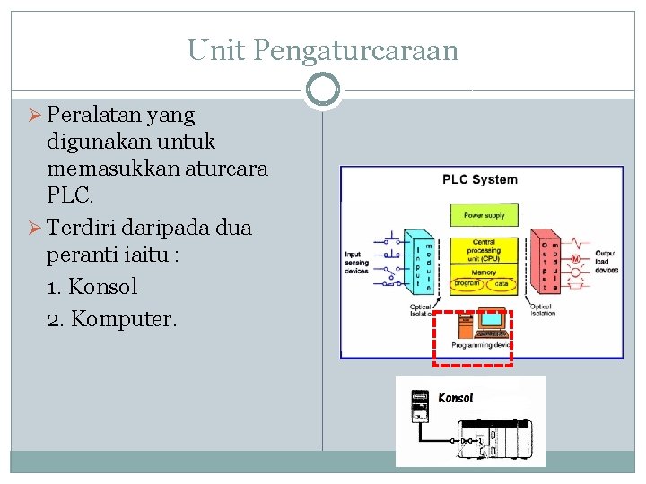 Pengenalan PLC BAHAGIAN BAHAGIAN PLC Hasil Pembelajaran LO
