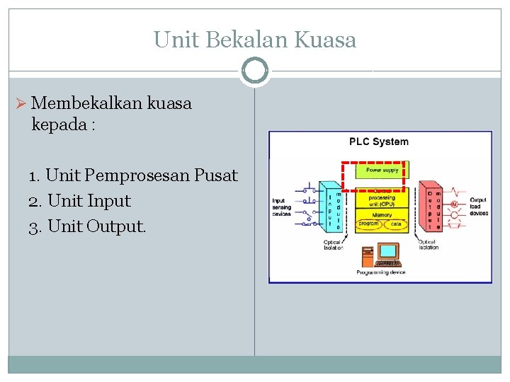 Pengenalan PLC BAHAGIAN BAHAGIAN PLC Hasil Pembelajaran LO