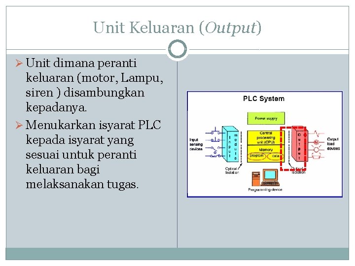 Pengenalan PLC BAHAGIAN BAHAGIAN PLC Hasil Pembelajaran LO