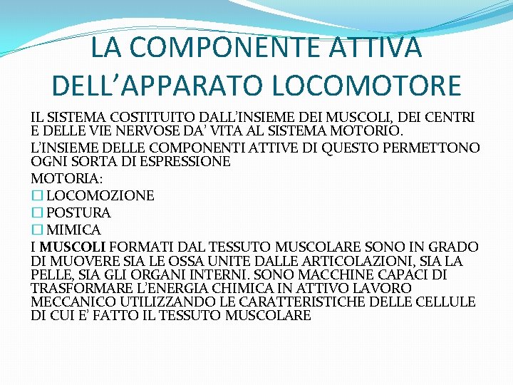 IL SISTEMA MUSCOLARE LA COMPONENTE ATTIVA DELLAPPARATO LOCOMOTORE