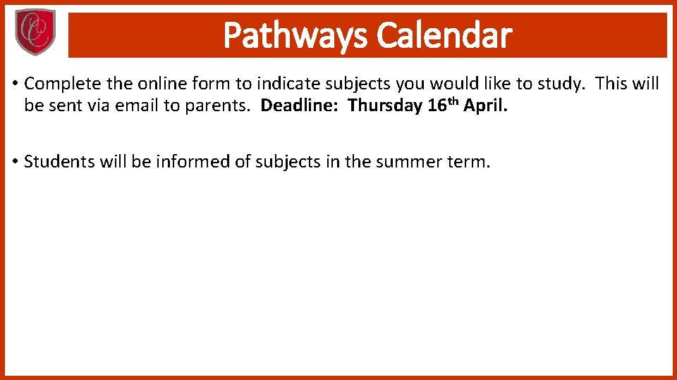Year 8 into Year 9 Pathways Year 9