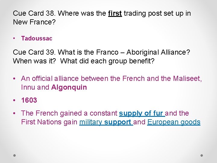 CUE CARD QUESTIONS FIRST NATIONS FIRST CONTACT Cue