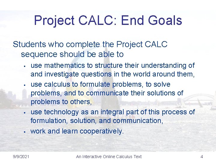 An Interactive Online Calculus Text Background Project CALC