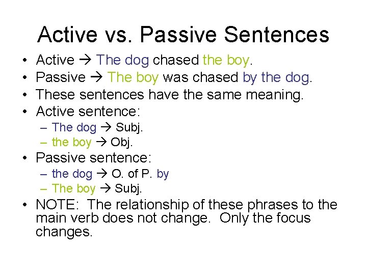 Passive Active vs Passive Sentences Active The dog