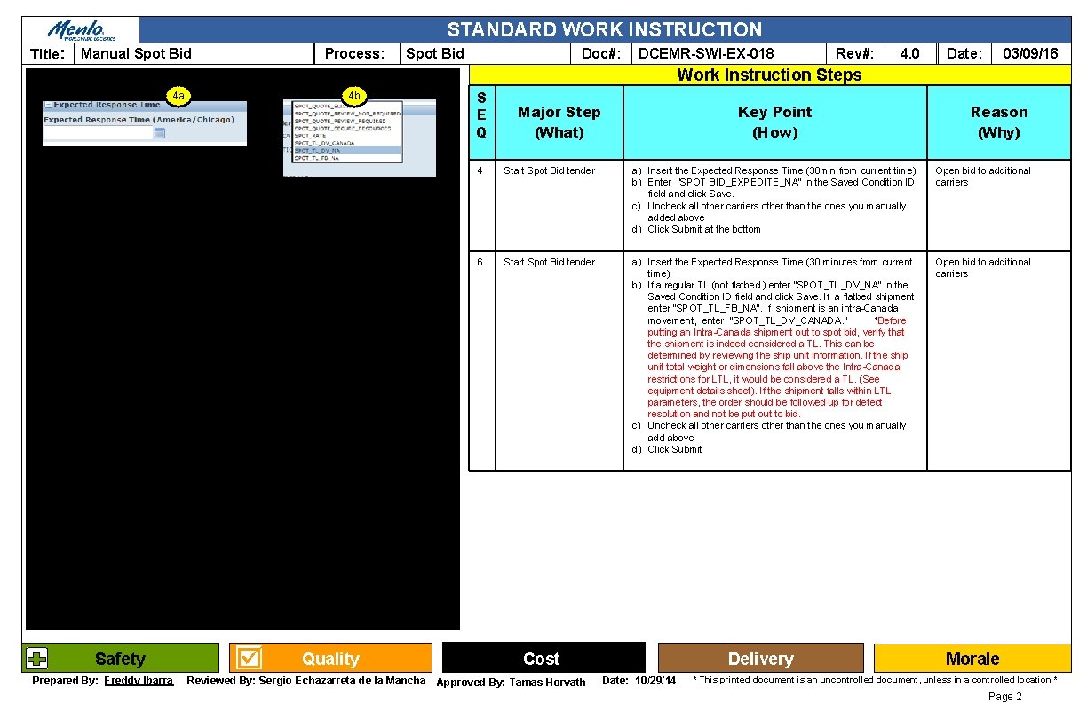 STANDARD WORK INSTRUCTION Title Manual Spot Bid Process