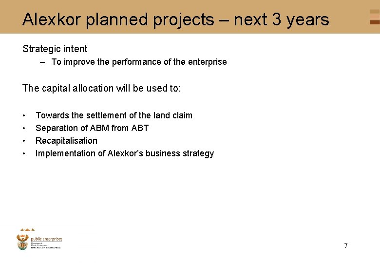 Department of Public Enterprises Presentation to the Joint