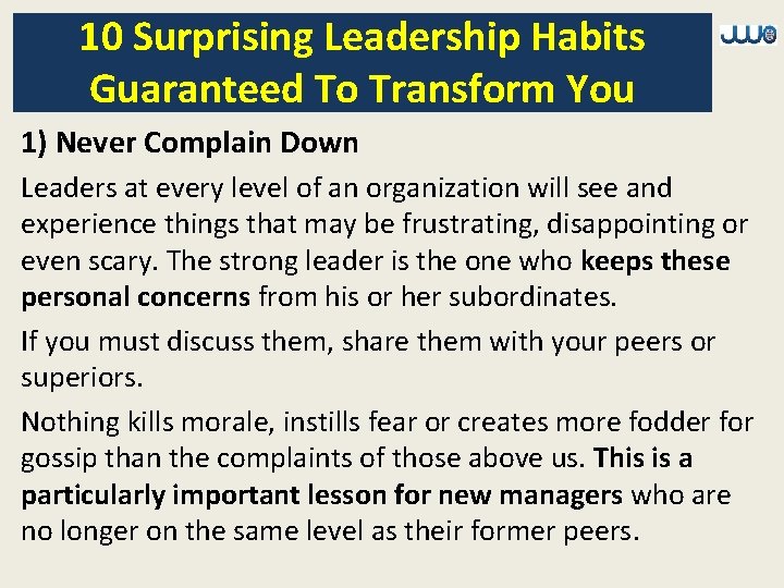 Special Management Series 10 Surprising Leadership Habits Guaranteed