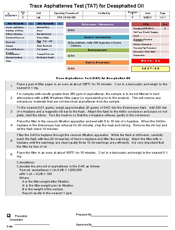 Trace Asphaltenes Test TAT for Deasphalted Oil Are
