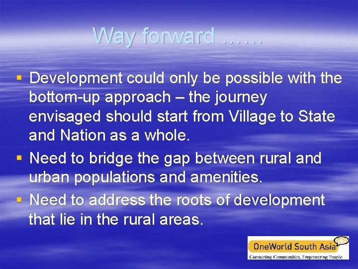 Knowledgebased Advocacy for Achieving Millennium Development Goals One
