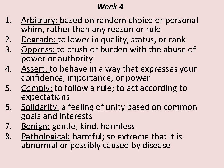 Individuality Conformity Unit Vocabulary Definitions The vocabulary terms