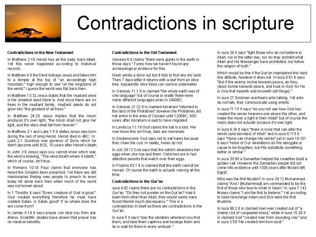 Contradictions in scripture Contradictions in the New Testament