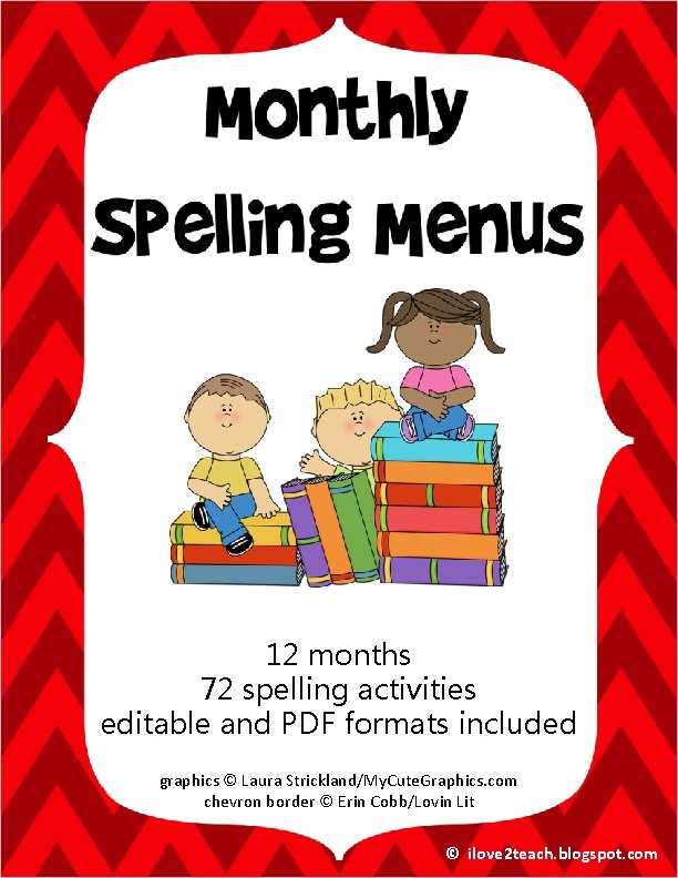 12 months 72 spelling activities editable and PDF