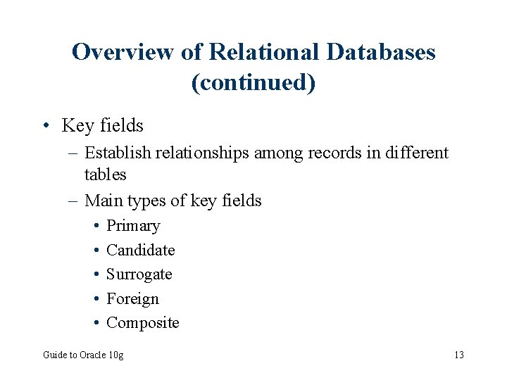 Chapter 1 ClientServer Databases and the Oracle 10