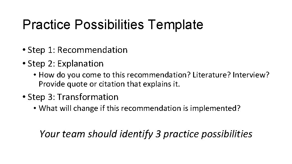 Practice Possibilities potential strategies that support people to