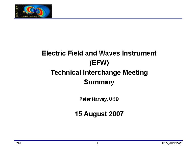 Electric Field and Waves Instrument EFW Technical Interchange