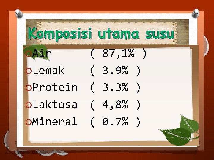 KOMPONEN DAN NILAI GIZI SUSU SEBAGAI BAHAN MAKANAN