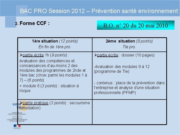 Enseignement gnraux BAC PRO Session 2012 BAC PRO