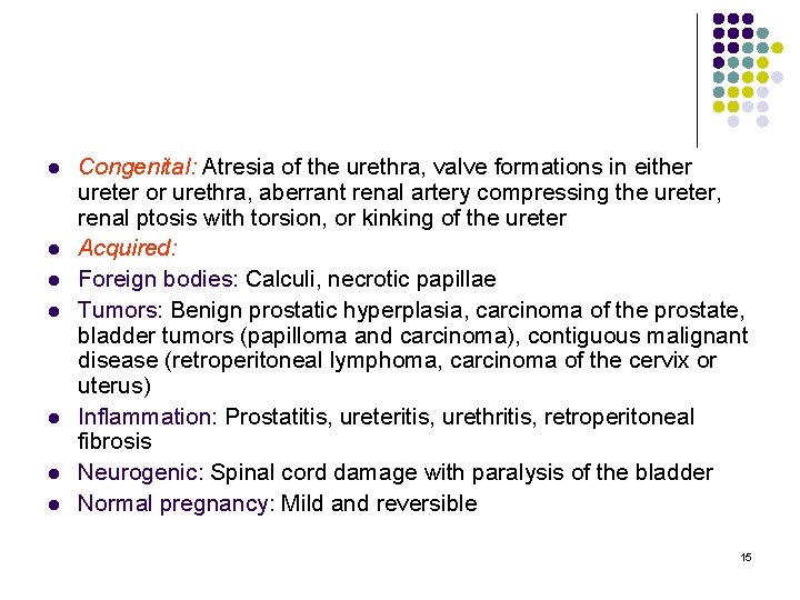 Urinary system outflow obstruction and urinary system tumors