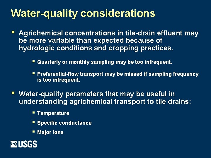 Transport of Agricultural Chemicals Tile Drains to Surface