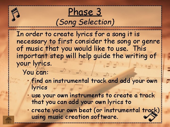 Science Music Project All phases will be completed