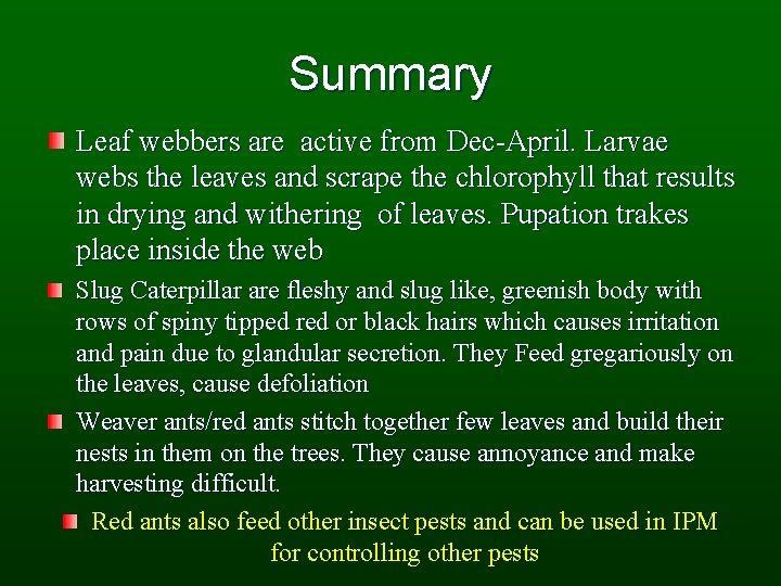 Identification Symptoms and nature of damage Minor pest