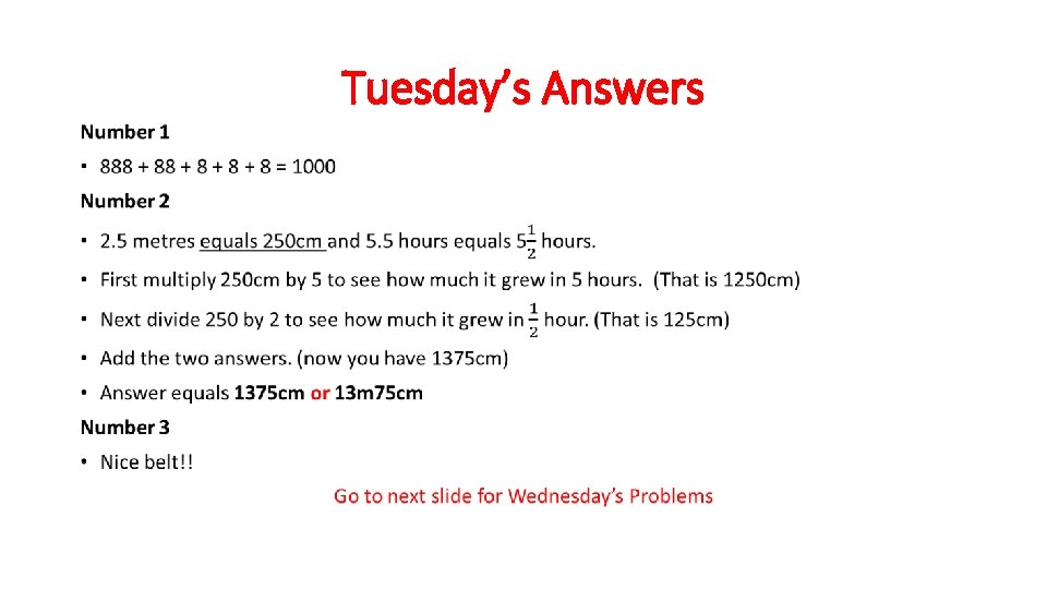 Solutions Maths Problems of The Day Come back