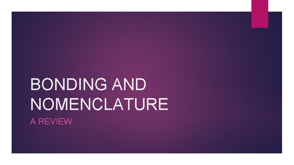BONDING AND NOMENCLATURE A REVIEW REVIEW 1 State