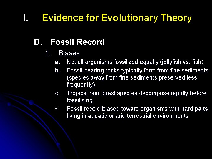 I Evidence for Evolutionary Theory C Biogeography Geographic