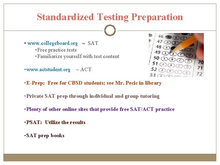 College Planning CENTRAL BUCKS HIGH SCHOOL SOUTH CLASS