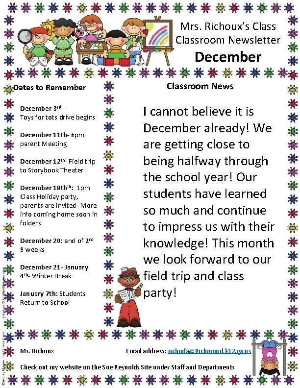 Mrs Richouxs Classroom Newsletter December Dates to Remember