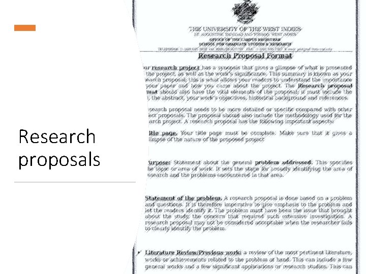 Research proposals Learning outcomes Outline the importance of