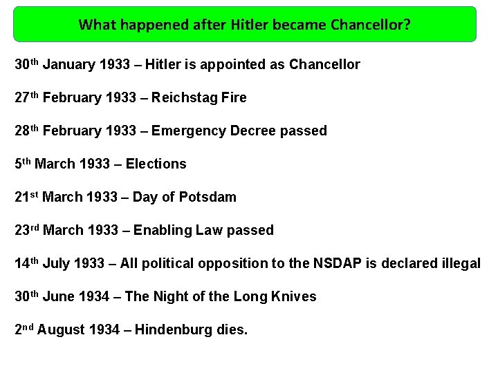 TASK ON ENTRY How did Hitler change Germany