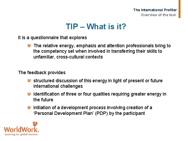 The International Profiler The International Profiler Presentation Overview