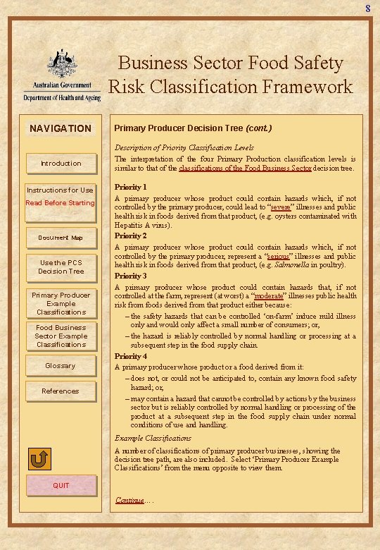 Business Sector Food Safety Risk Priority Classification Framework