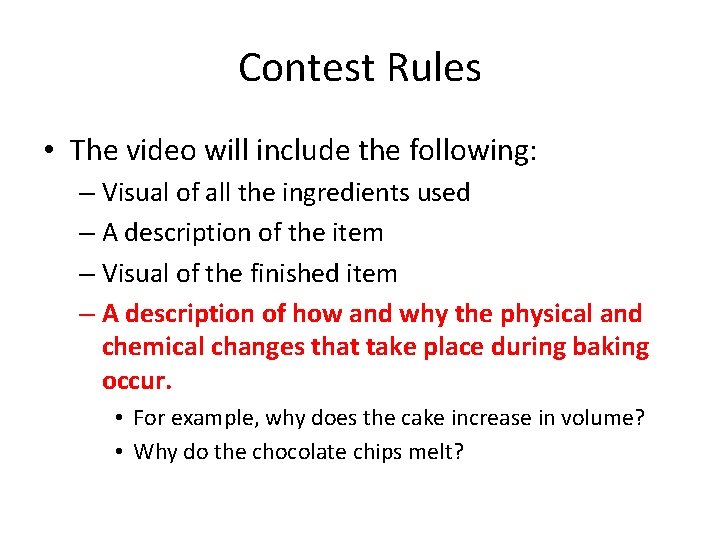 The Science of Baking A Contest Contest Rules