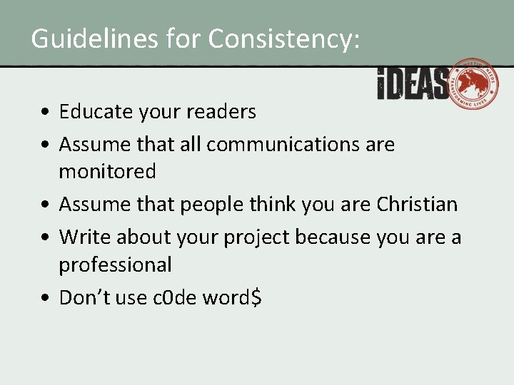 How to Talk About IDEAS BEING CONSISTENT IN